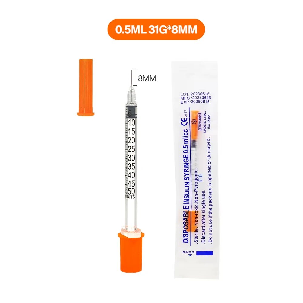 Одноразовые стерильные инсулиновые шприцы для ветеринарного применения 0.5ml 31G 8mm