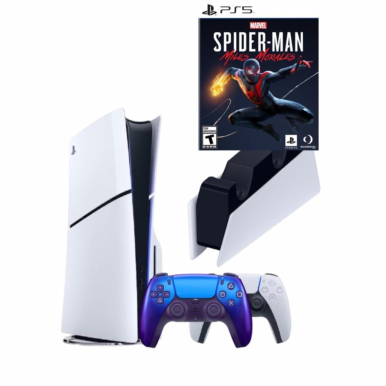 Игровая приставка Sony PS5 Slim + 2й геймпад синий хром + игра Spider Man Morales + станция зарядки