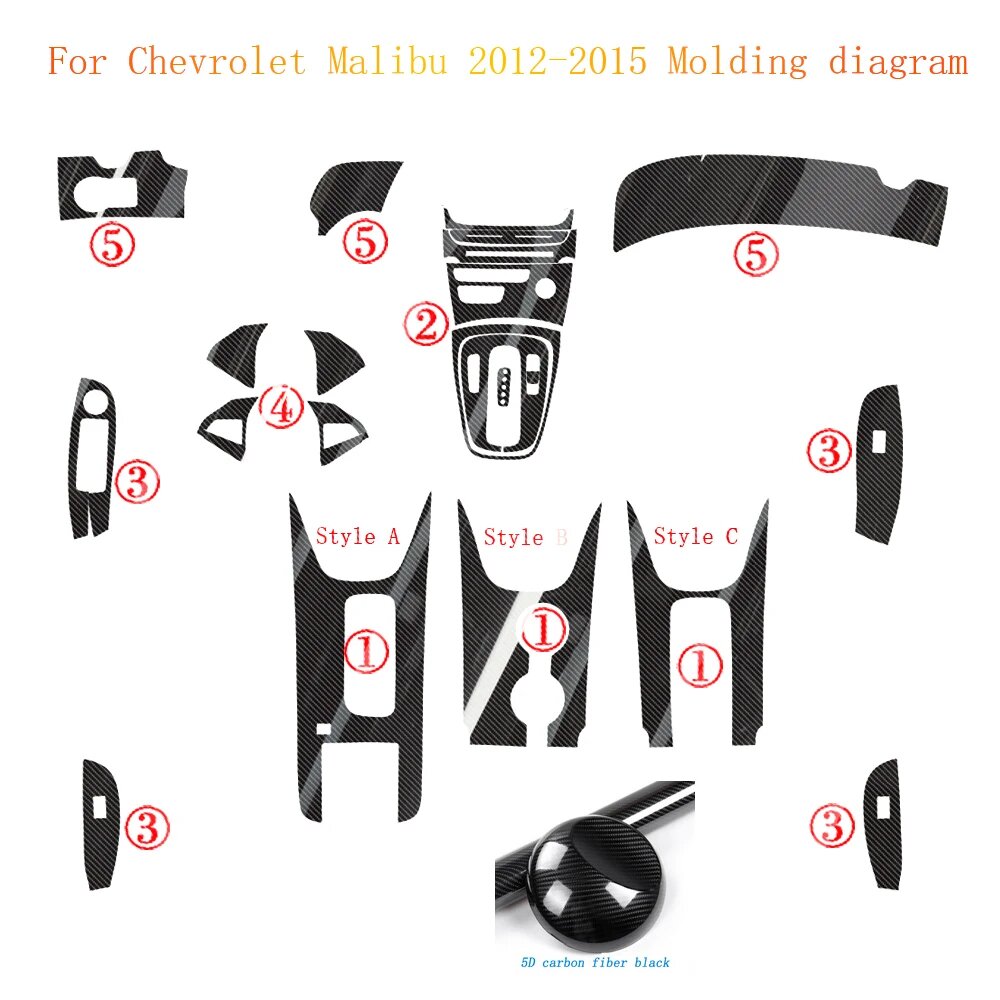 Для Chevrolet Malibu 2012-2015 внутренняя центральная панель управления 5D CF black, Left Hand Drive