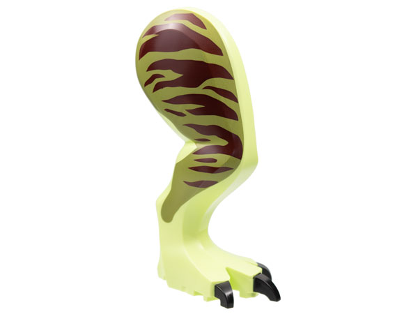 Dinosaur Leg Large (Rear) Tyrannosaurus rex with Pin, Black Claws, Dark Red Stripes on Olive Green Panel Pattern - Right, 98062c01pb12 Yellowish Green U