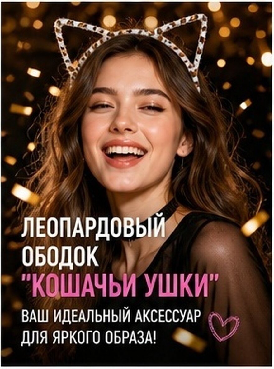 Леопардовые Кошачьи Ушки На Гибкой Ободке Для Женщин 17.00X16.50X0.50Cm
