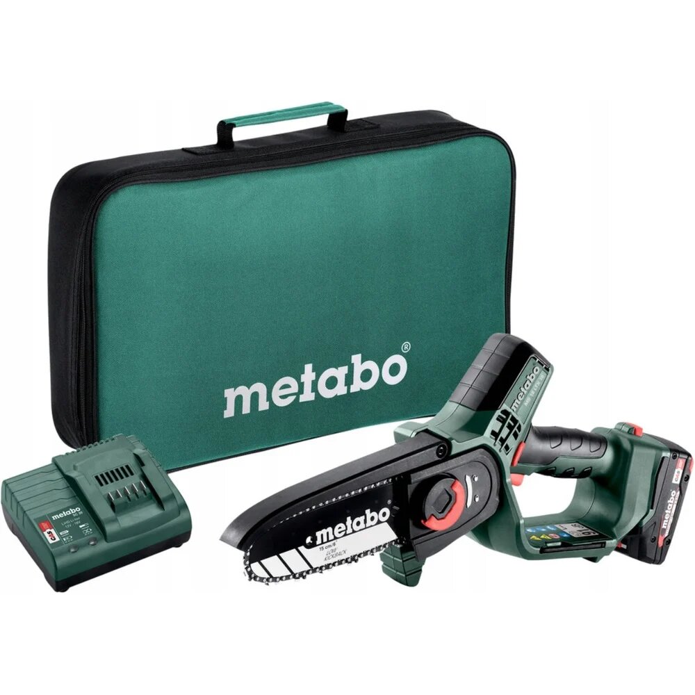 Metabo Цепная пила MS 18 LTX 15 с АКБ и ЗУ + тканевый кофр. 600856500