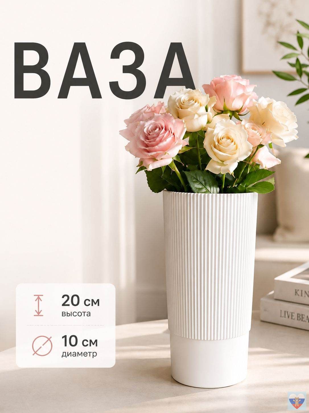 Ваза, 20 см , пластик, 1 шт