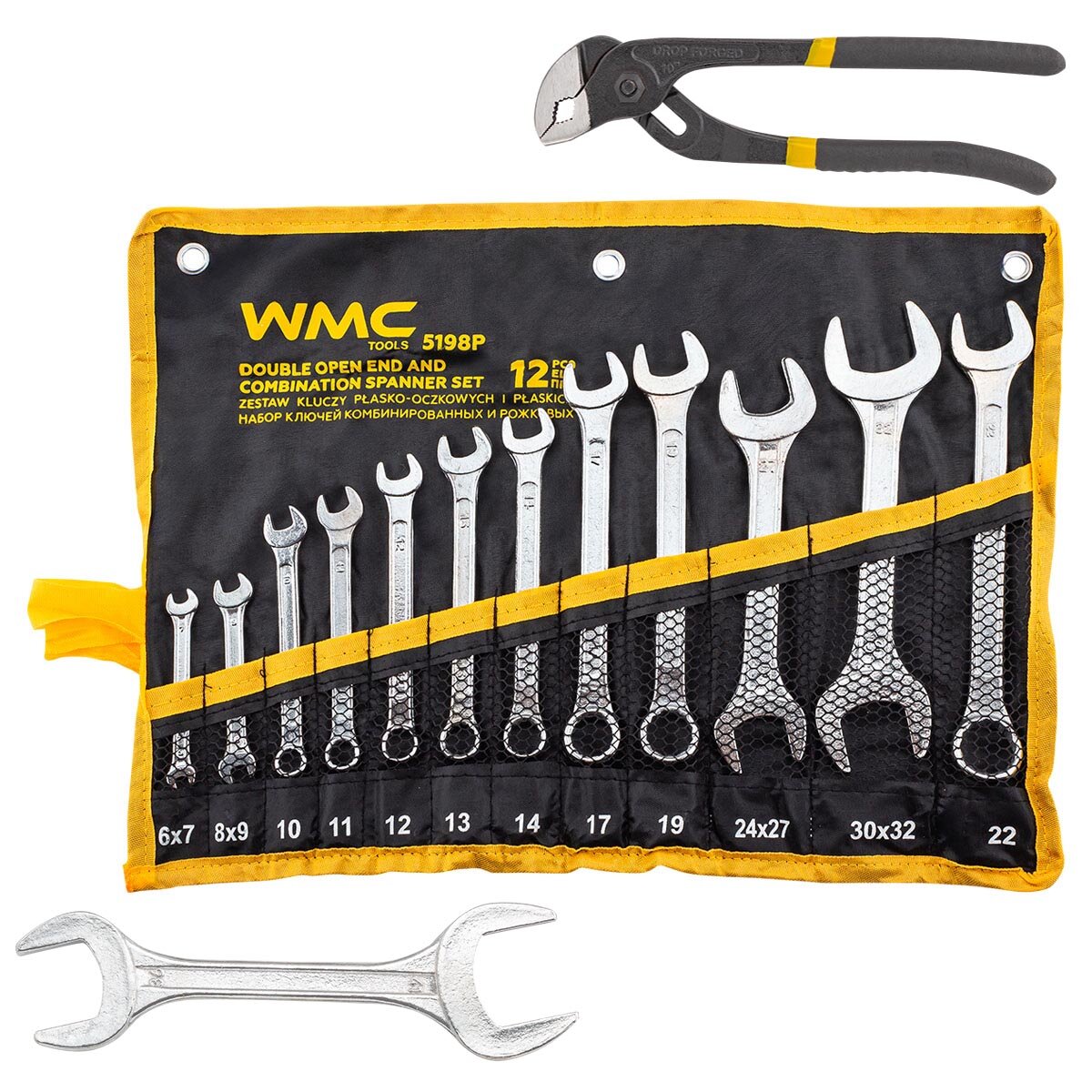 WMC TOOLS Набор ключей комбинированных и рожковых 12+2 предмета WMC-5198P+2(63423)