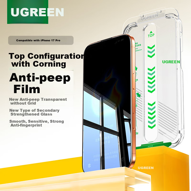 UGREEN Защитная пленка из стекла Корнинг для iPhone 17 Pro с защитой от просмотра, полное покрытие, анти-отпечатки,
