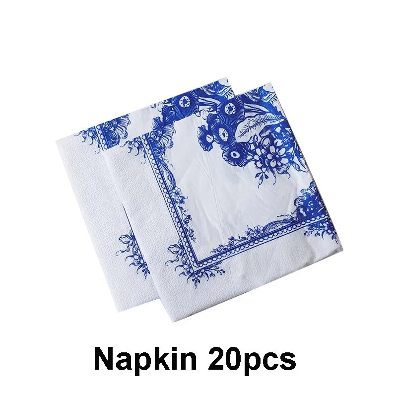 Одноразовые наборы посуды в китайском стиле Синий, 20pcs Napkins