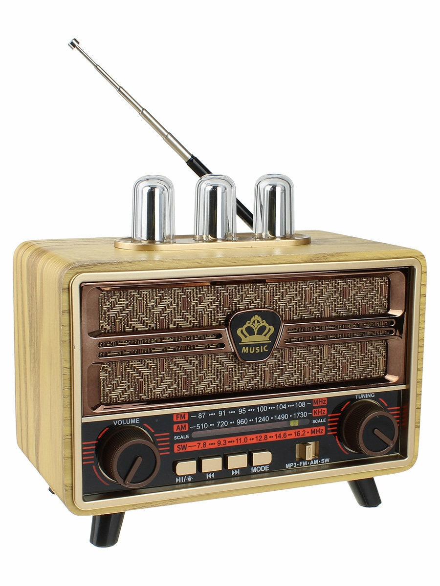 Радиоприемник FX-2605B Feexot, бежевый, ретро, имитация ламп