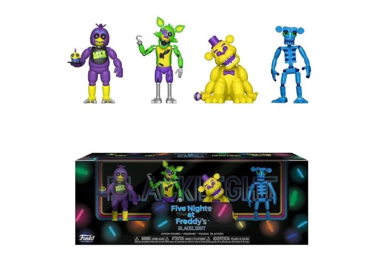 Комплект игрушек 5 ночей с Фредди со скелетом (5 см высотой)-Blacklight