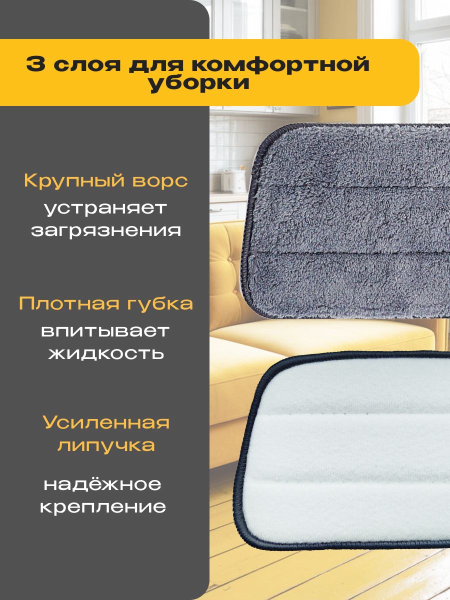 Насадки для швабры с распылителем на липучке из микрофибры, 2 шт