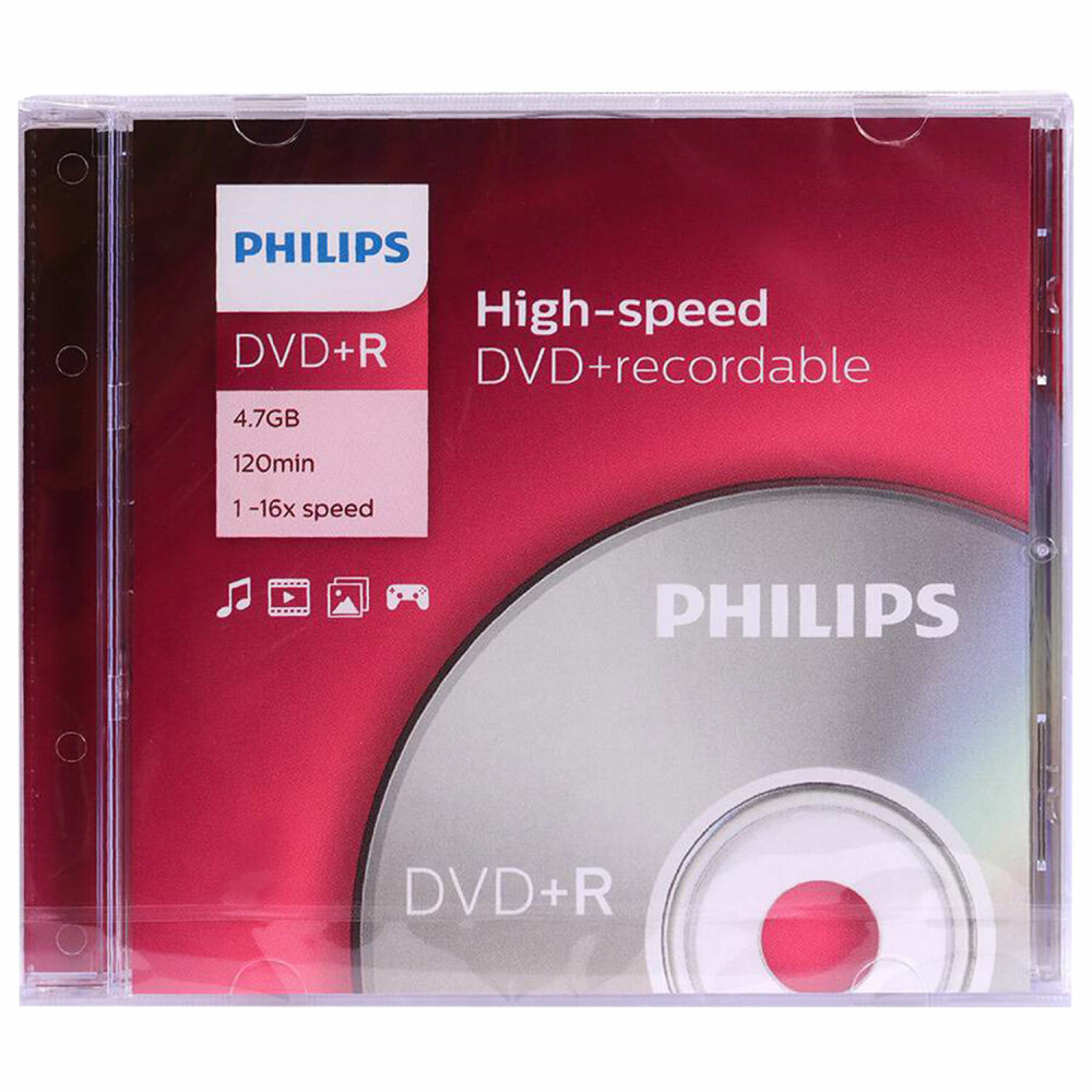 Упаковка 15 шт. Диск DVD+R (плюс) PHILIPS, 4,7 Гб, 4x, Slim Case (1 штука), DR4S6S01F/97