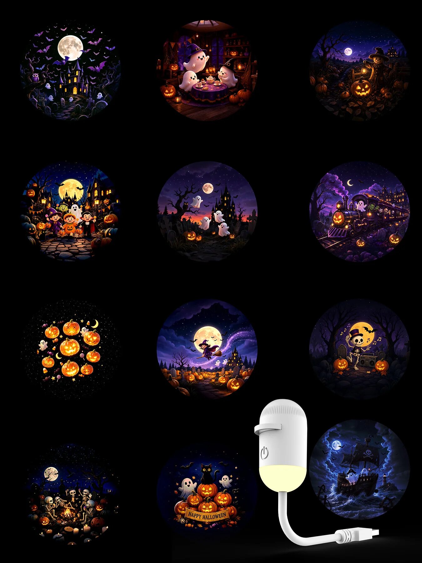 Мини-проектор звездного неба 2-в-1 USB 12 пленками 12 Slide Halloween