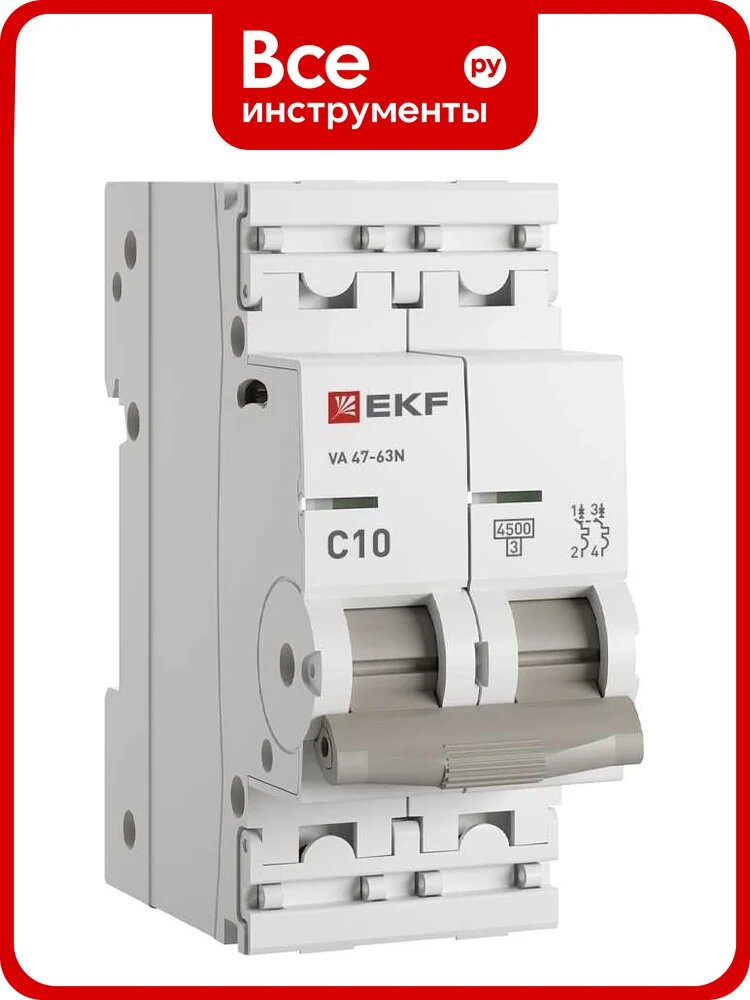 Автоматический выключатель EKF ВА 47-63N 2P 10А (C) 4,5 кА PROXIMA M634210C