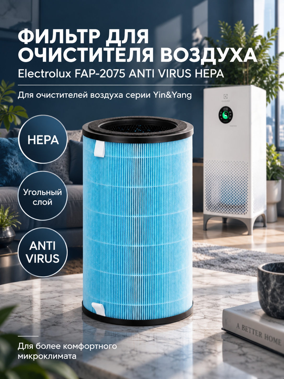Фильтр для воздухоочистителя Electrolux FAP-2075 ANTI VIRUS HEPA HEPA 13 угольный