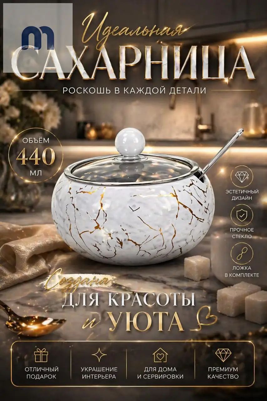 Сахарница 12 см 440 мл металл цвет белый