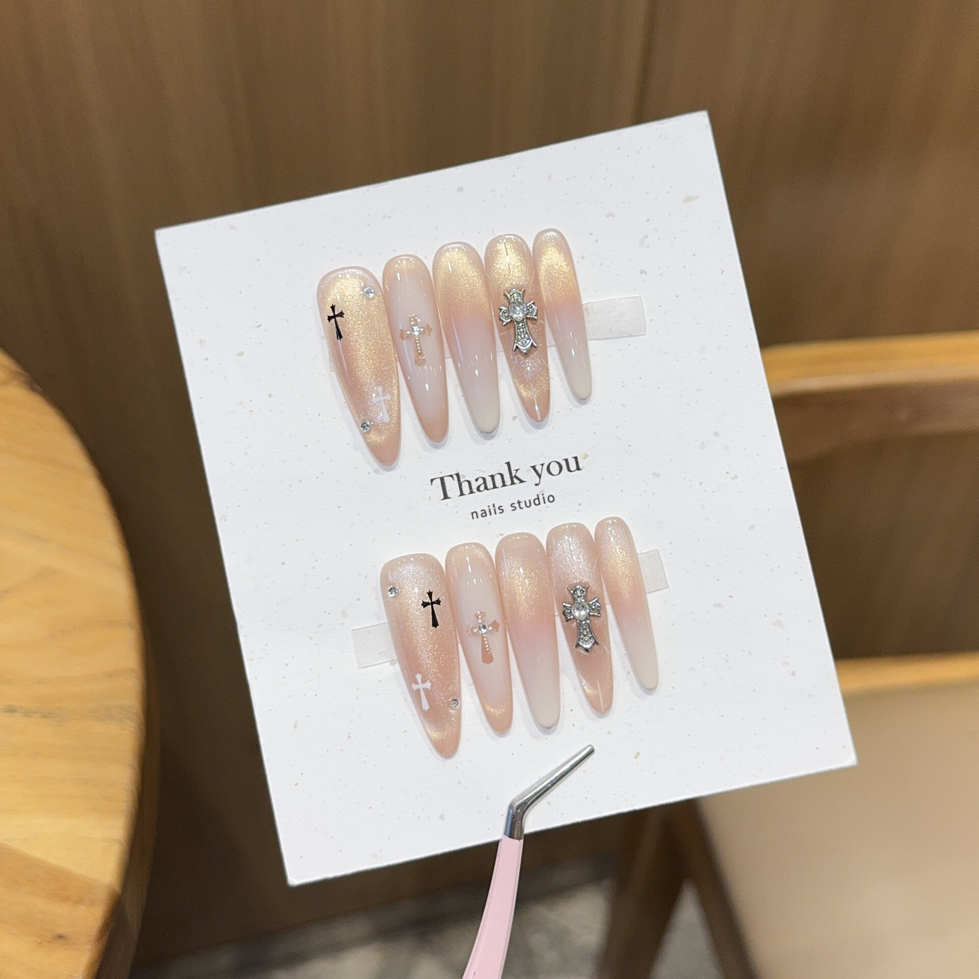 Ручные накладные ногти кошачий глаз кресты ins, искусственные ногти форма Thin Stiletto, размер M