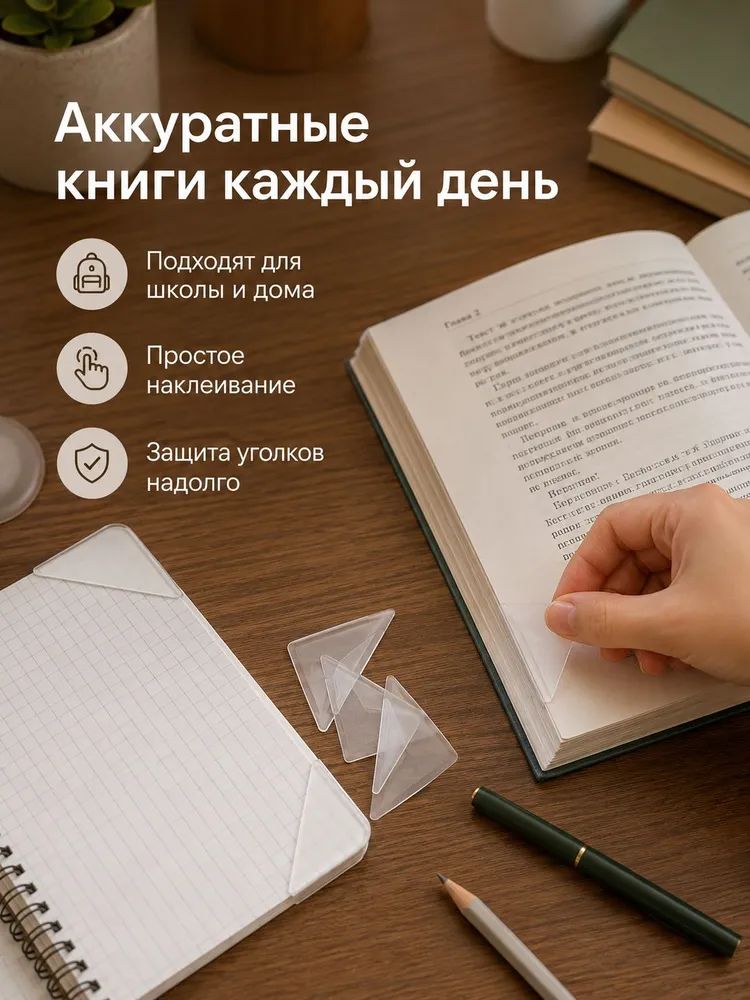Защитные наклейки на углы учебников и тетрадей, прозрачные самоклеящиеся, от загибания углов, 100 штук в коробке