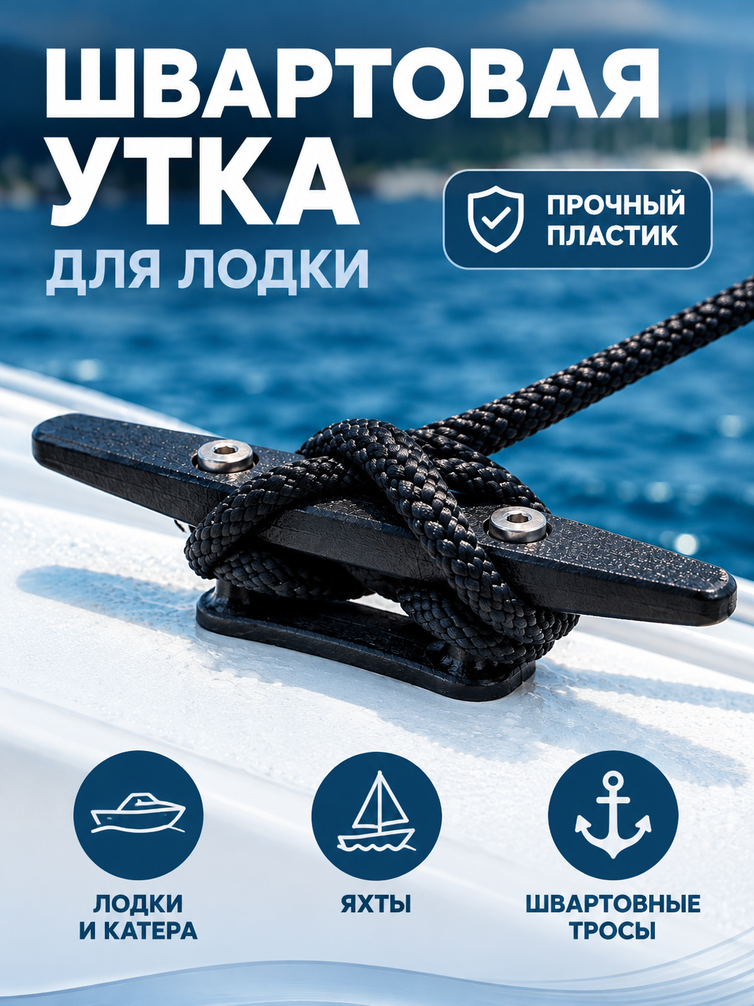 Швартовая утка для лодки и катера, прочный пластик, надёжная фиксация троса