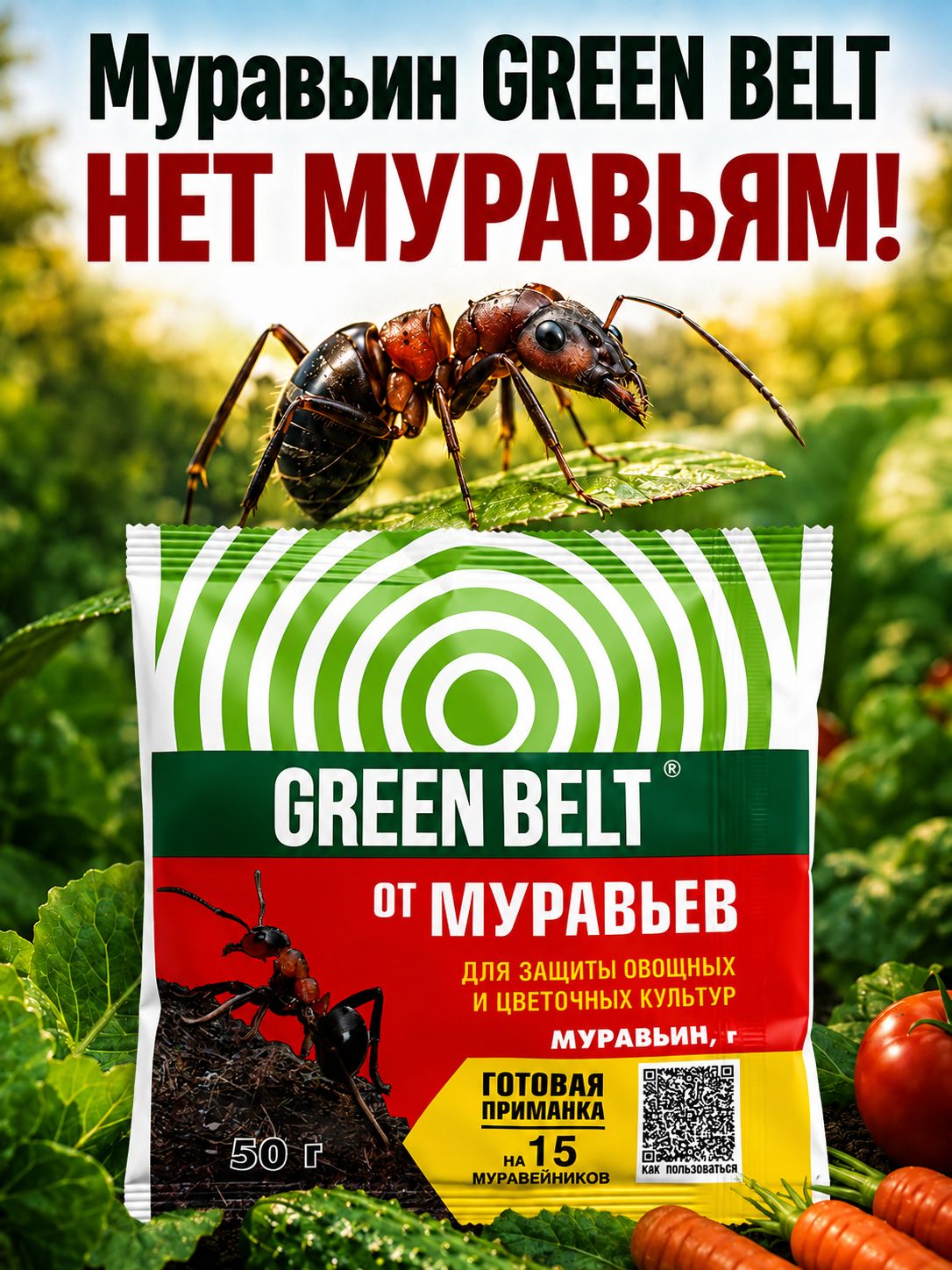 Муравьин GREEN BELT 50 г, средство от муравьев для сада, огорода, теплиц и дачного участка
