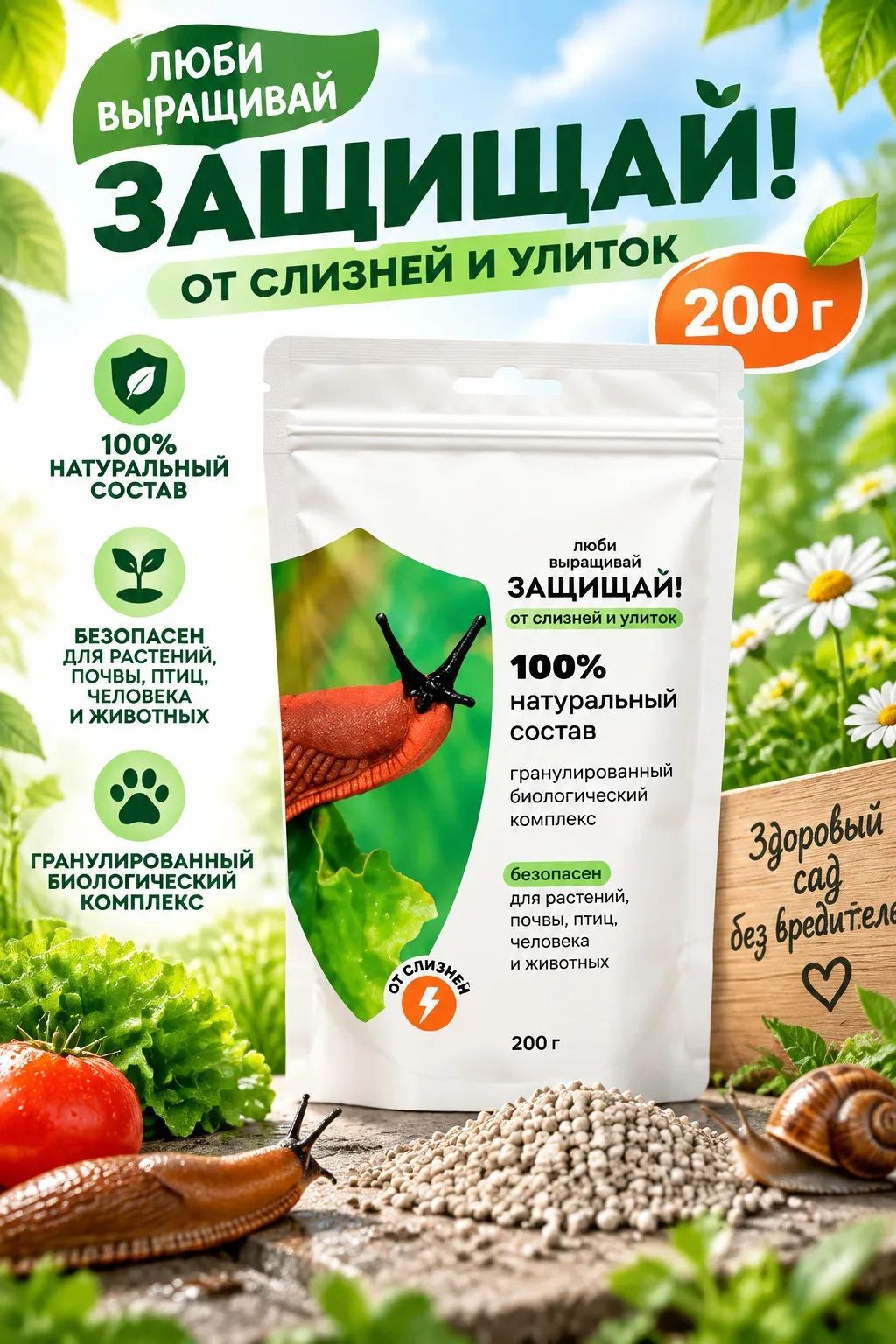 Средство от слизней и улиток "Люби Выращивай защищай", 200 гр