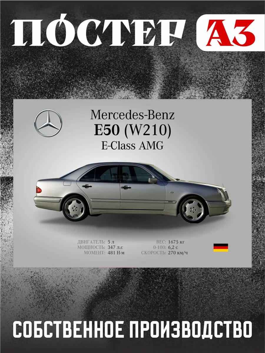 Постер на стену интерьерный А3 Mercedes E50 W210 АМГ мерс
