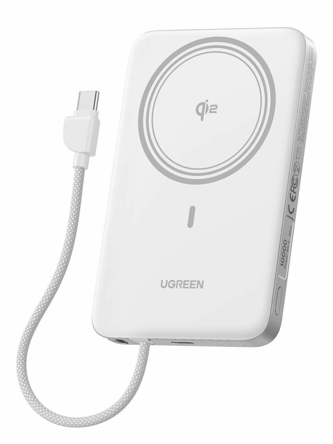 Внешний аккумулятор MagSafe uGreen PB570 MagFlow Air 10000mAh белый
