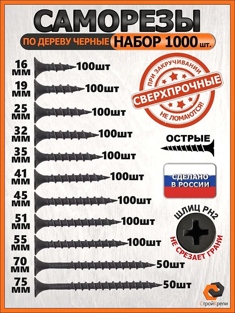 Саморезы 3.5, 4.2 x 16, 19 мм 1000 шт. 1.7 кг.