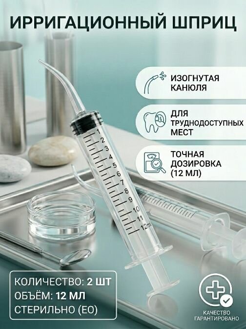 Шприц для промывания миндалин и горла, очищения ушей, шприц-ирригатор с тонким носиком-наконечником для удаления серных пробок, 12 мл, 2 шт