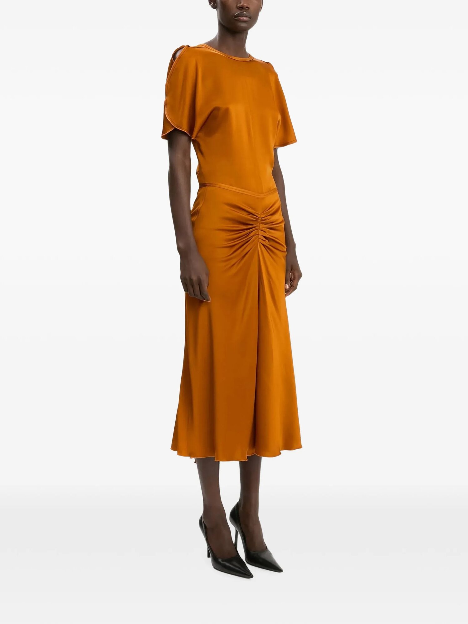 Блуза Victoria Beckham Bela cold-shoulder blouse, размер 12, оранжевый — фото 1