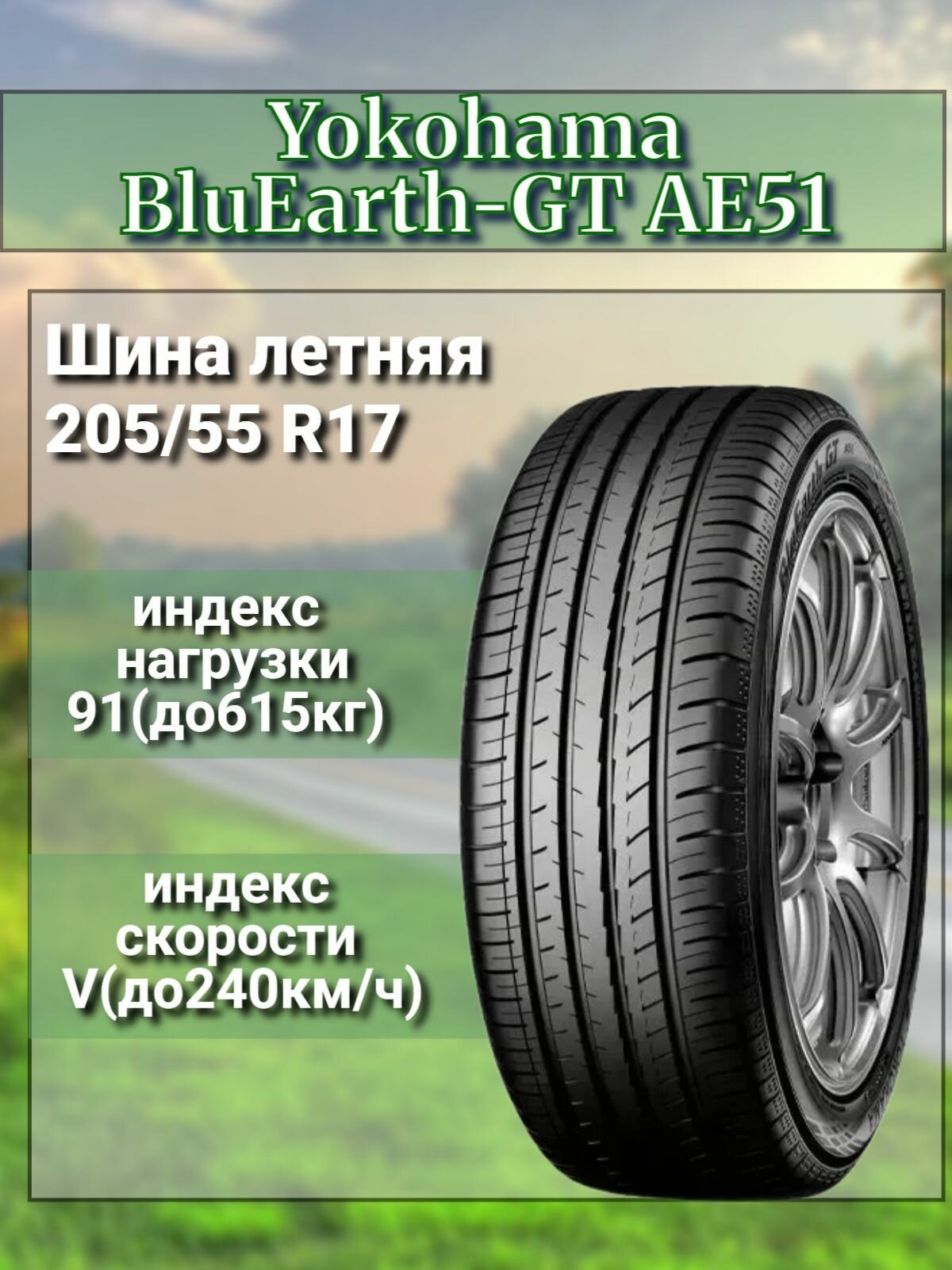 Шина легковая летняя Yokohama BluEarth-GT AE51H 205/55 R17 91 V