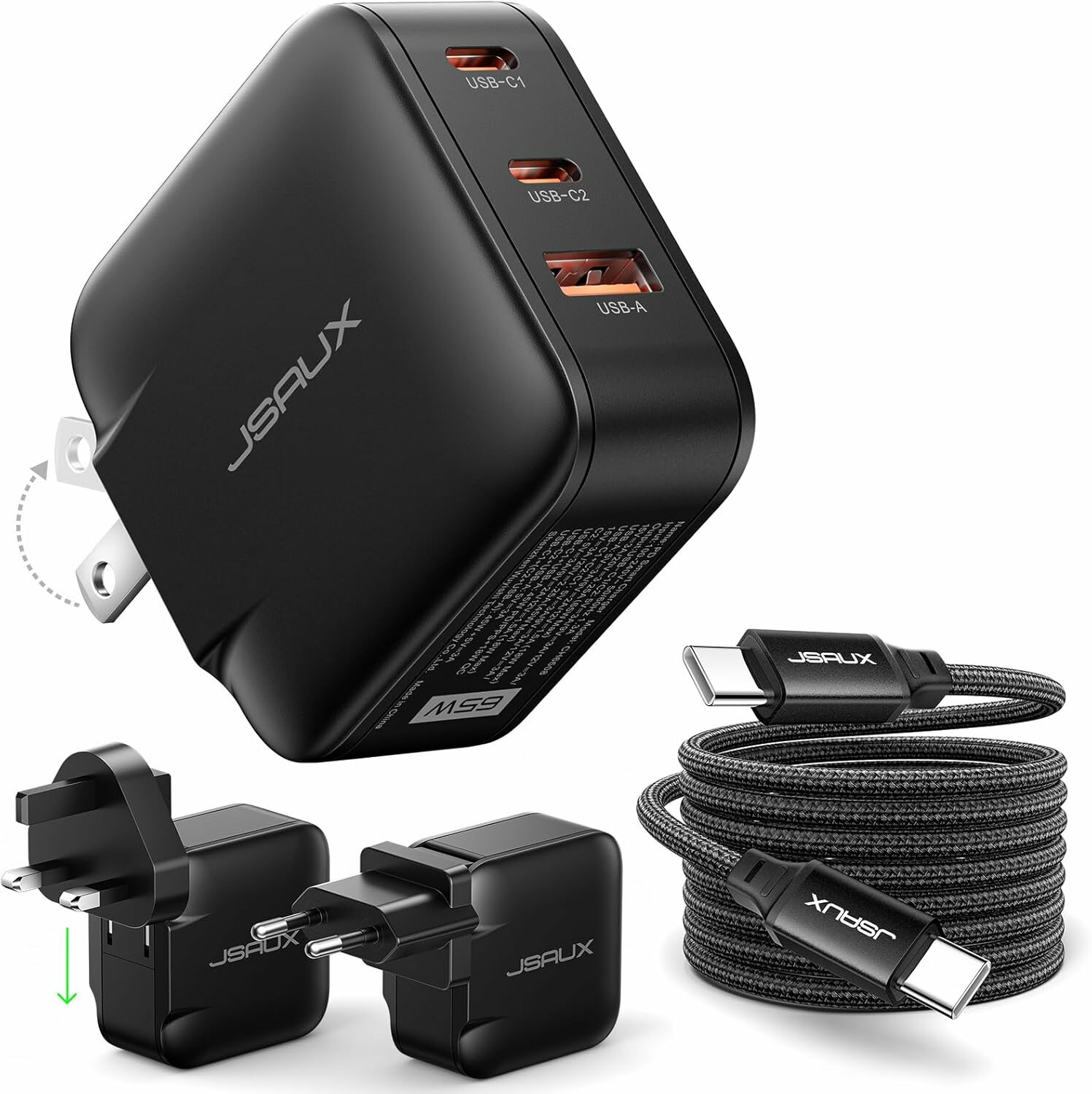Зарядное устройство JSAUX (PD 65W GaN 2) для быстрой зарядки Steam Deck LCD/OLED, ASUS ROG Ally/X, ROG Xbox Ally/X, Legion Go/Go S/Go 2, Nintendo Switch/Switch 2, MSI Claw, MacBook, iPhone - CH6508