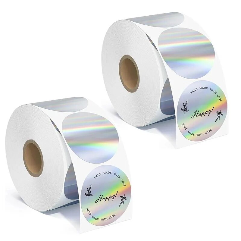 Круглые термоэтикетки Risio 50x50 мм, 5 цветов Белый, 2 rolls Holographic