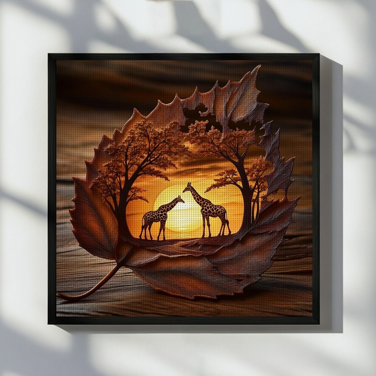1 бескаркасная 14CT/11CT крестовая вышивка 40X40CM/15.74inЖирафы в падших листьяхкот в окне, цветов с иголками, нитками, чертежами, холстом.