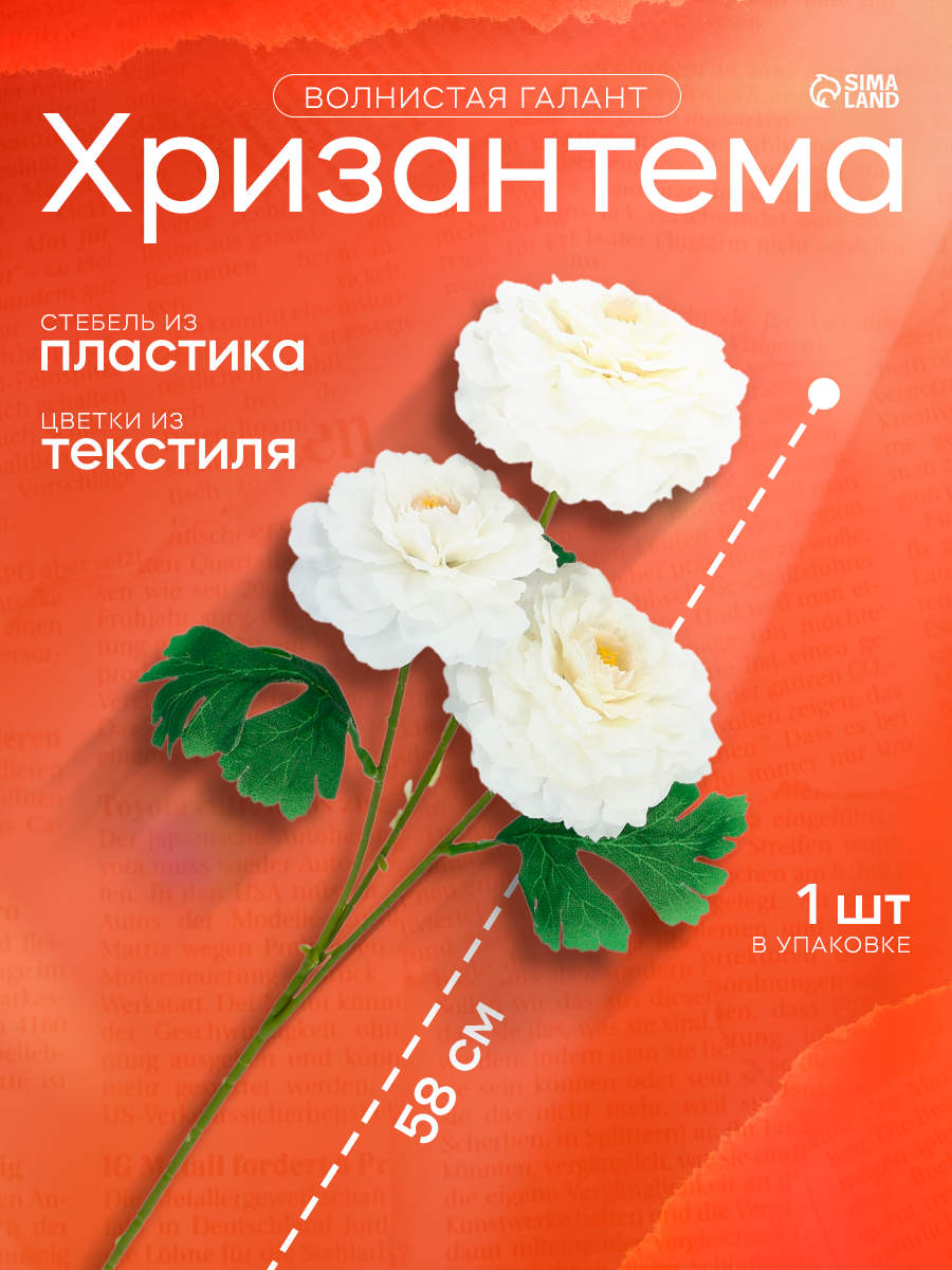 Цветы искусственные «Хризантема волнистая галант», d=8 см, h=58 см, белые