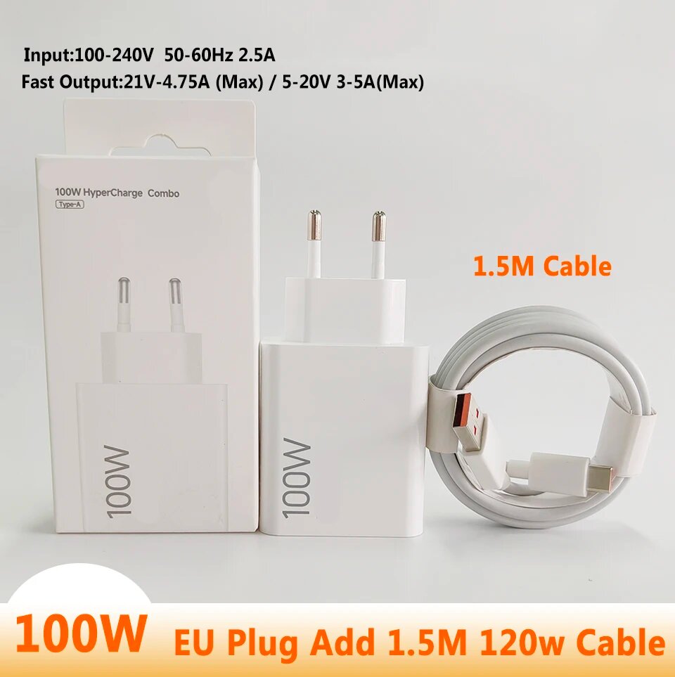 Зарядное Устройство XIAOMI 100W USB Turbo С Кабелем Для Xiaomi 17 Pro Max, 17 100W Add 1.5M Cable