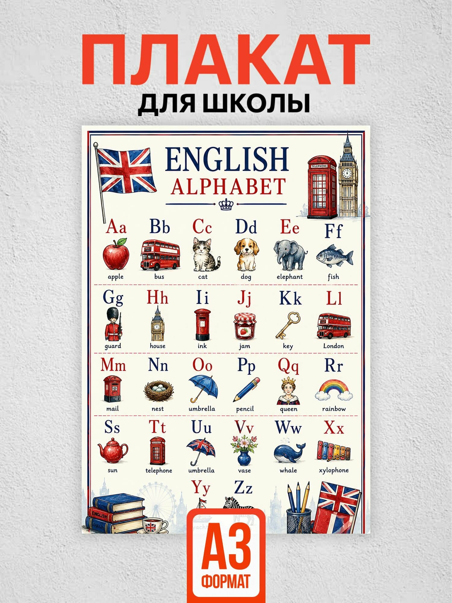 Плакат английский алфавит, для школы, в класс