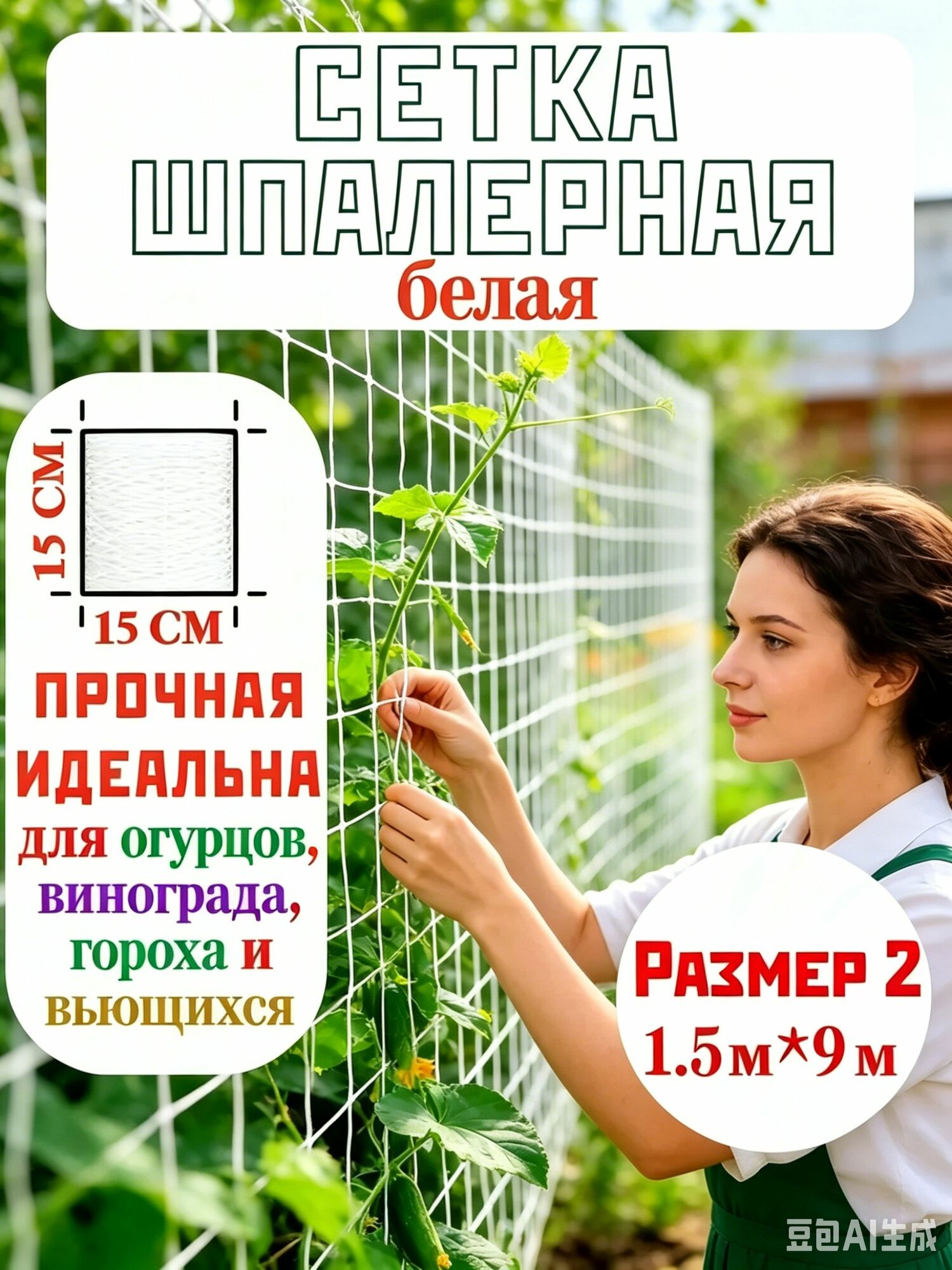 Сетка садовая ограждающая, Пластик, Полиэфирное волокно,50г/кв. м,9.01х1.5м