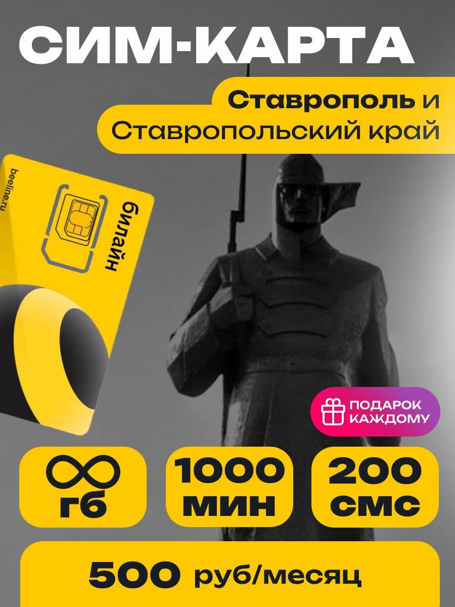 Сим-карта Билайн тариф Эксклюзивный Онлайн Ставропольский край Безлимитный интернет и 1000 минут за 500 руб.