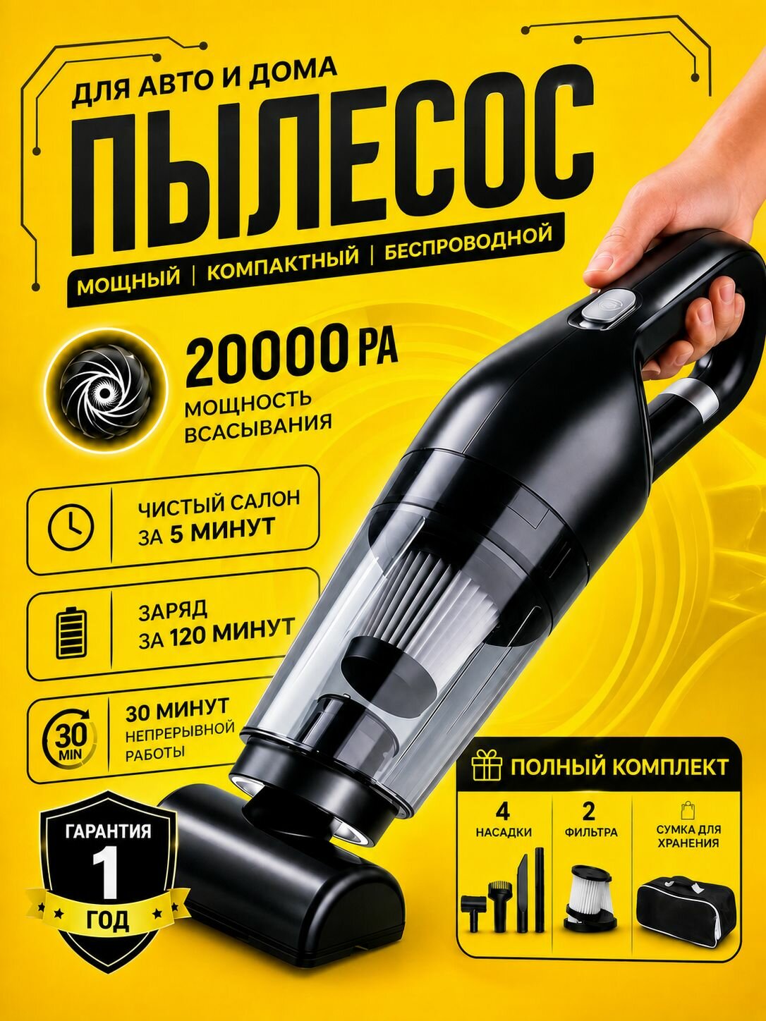 Пылесос для автомобиля, беспроводной мощный
