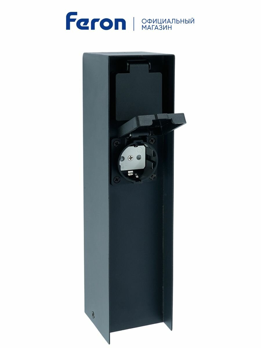 Розетка уличная 220-230V, 16A, IP44, 70*70*300мм, черный Feron TM200 52184