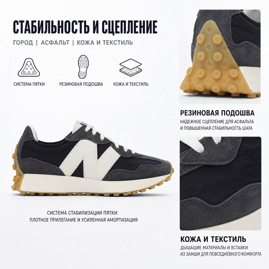 Кеды New Balance 327, размер 44 EU, черный — фото 1