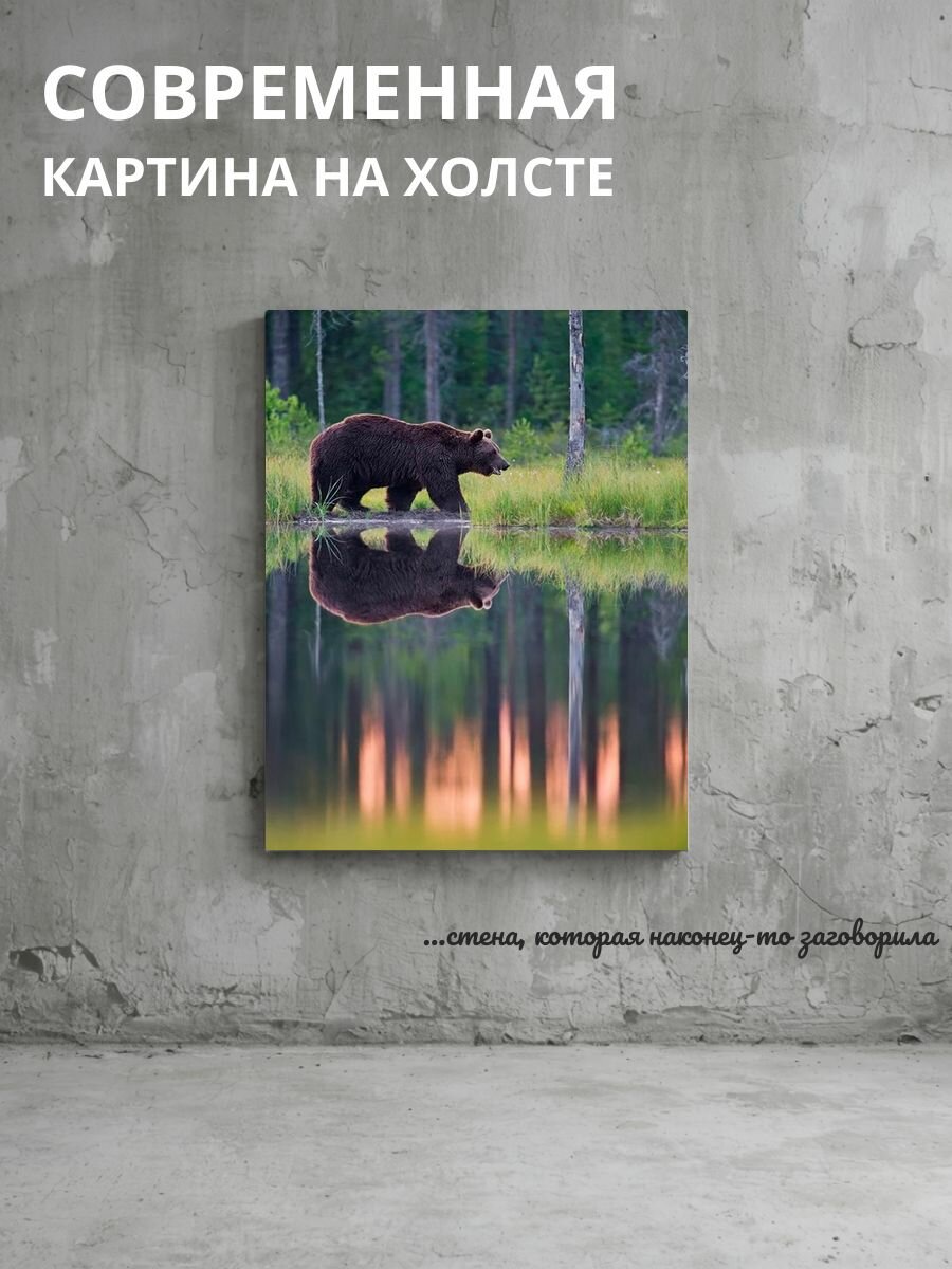 Картина на холсте Медведь в лесу 20x30 см