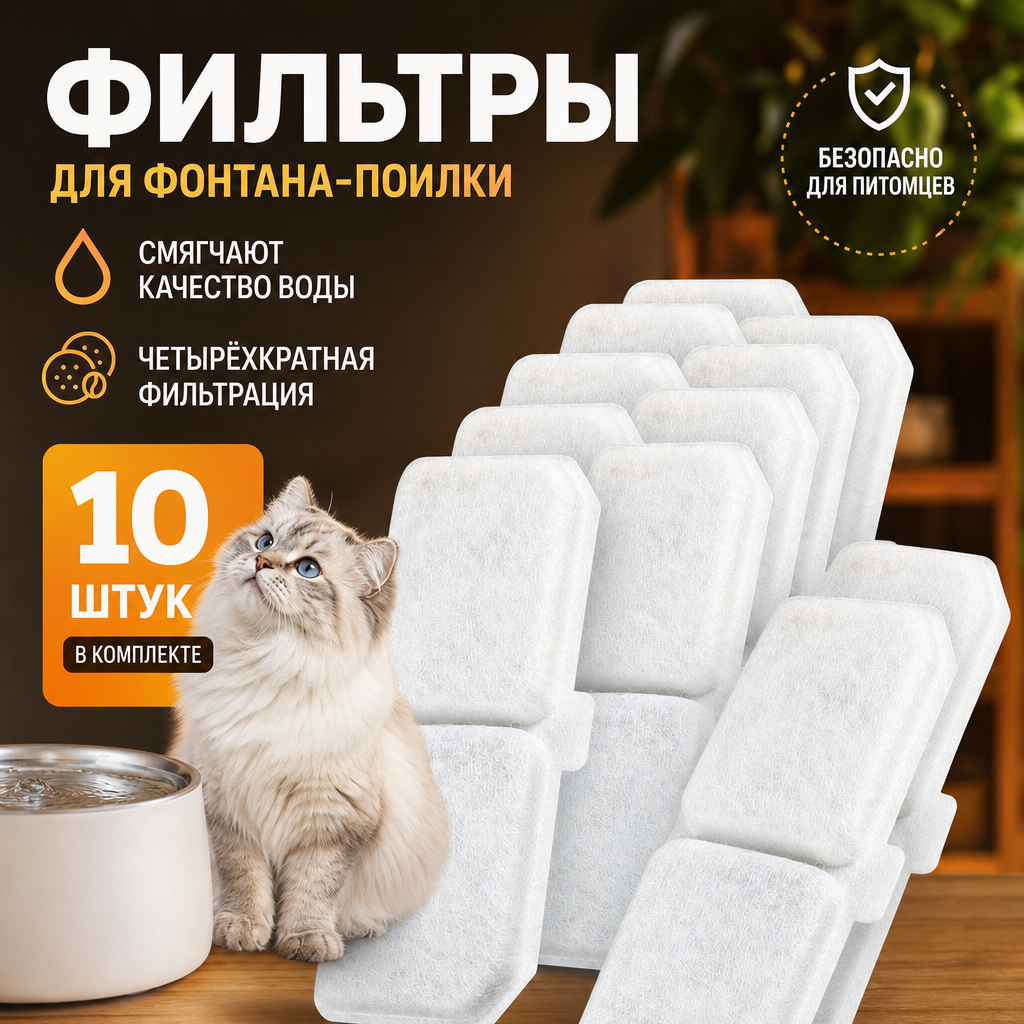Автоматическая поилка-фонтан для кошек, фильтр с активированным углем