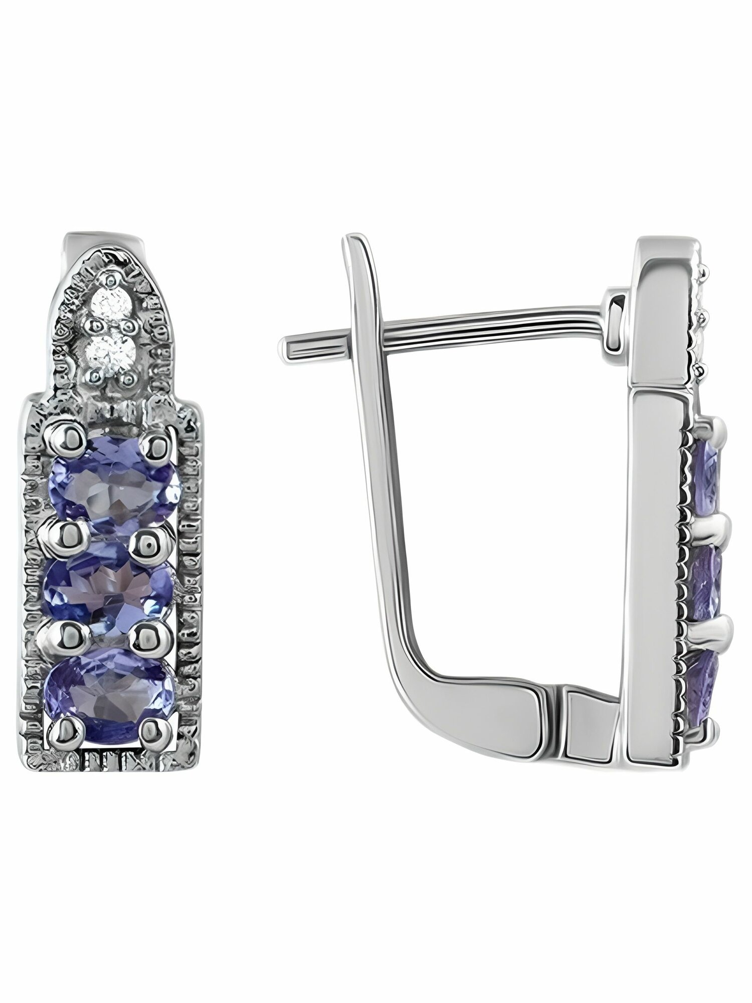 Серьги, серебро, 925 проба, родирование, танзанит, фианит