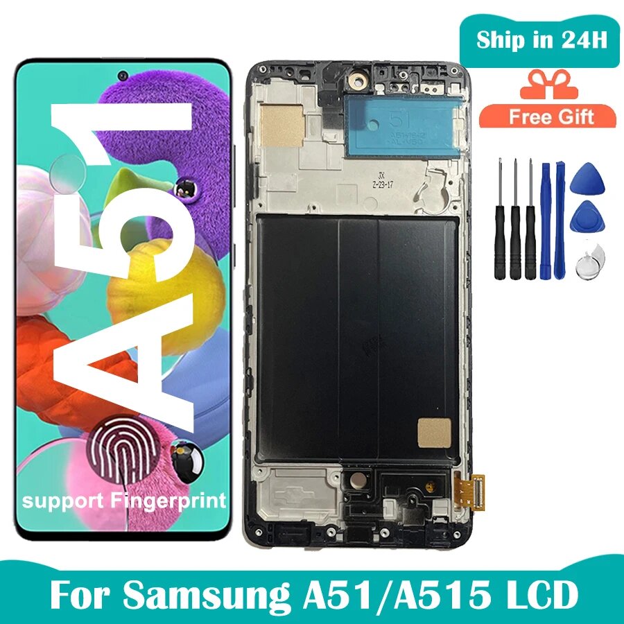 Дисплей Super AMOLED для Samsung A51, сенсорный экран, дигитайзер для Samsung A515 AMOLED With Frame