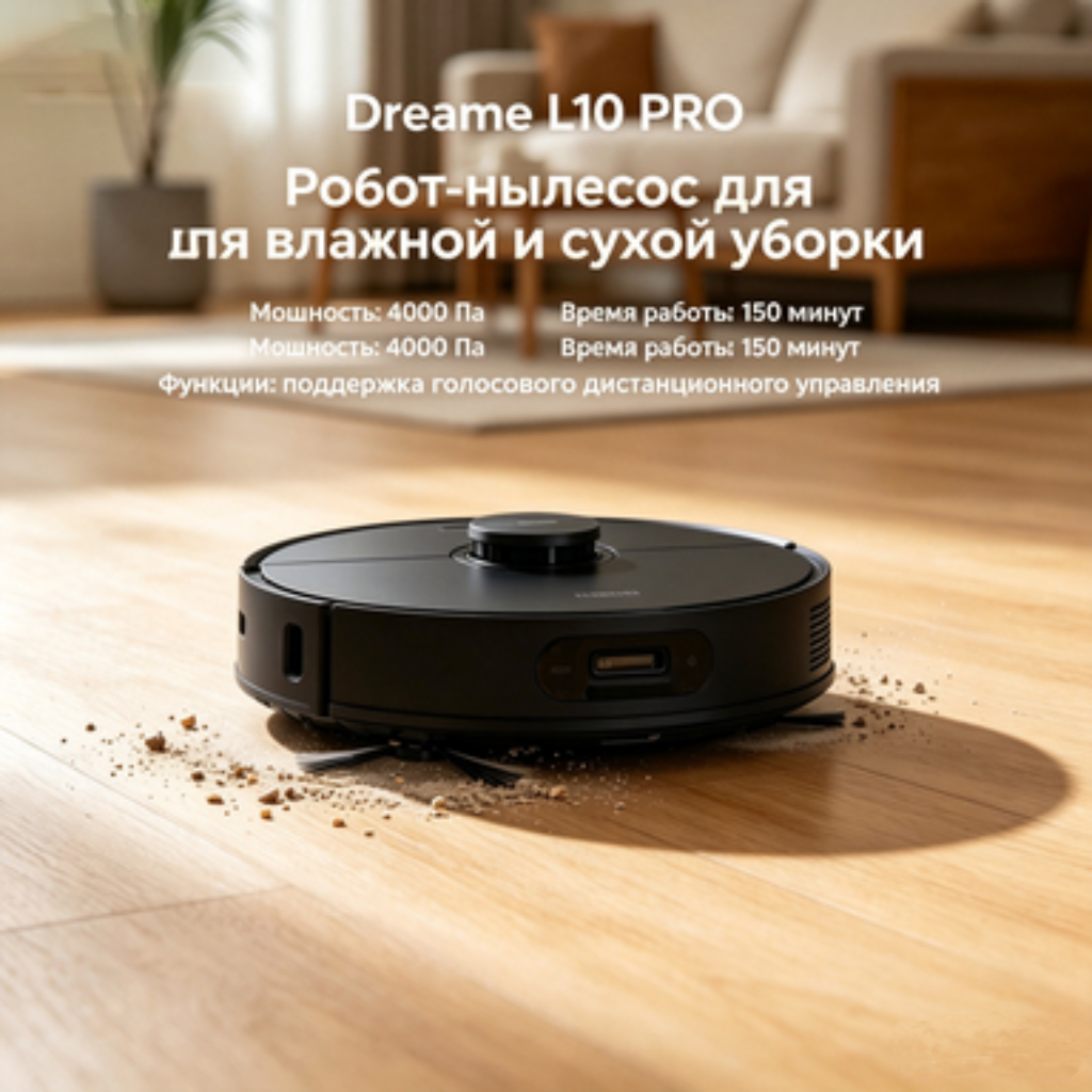 Робот-пылесос Dreame L10 Pro с влажной и сухой уборкой, Черный