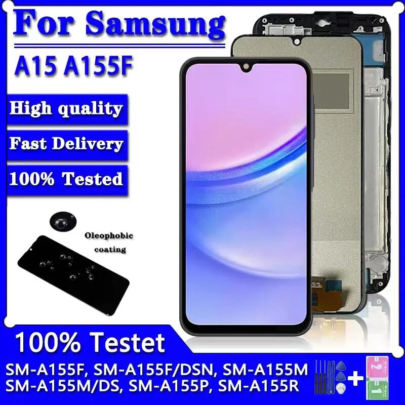 100% протестированный TFT-дисплей для Samsung A15 4G 5G, сенсорный экран, дигитайзер Black NO Frame