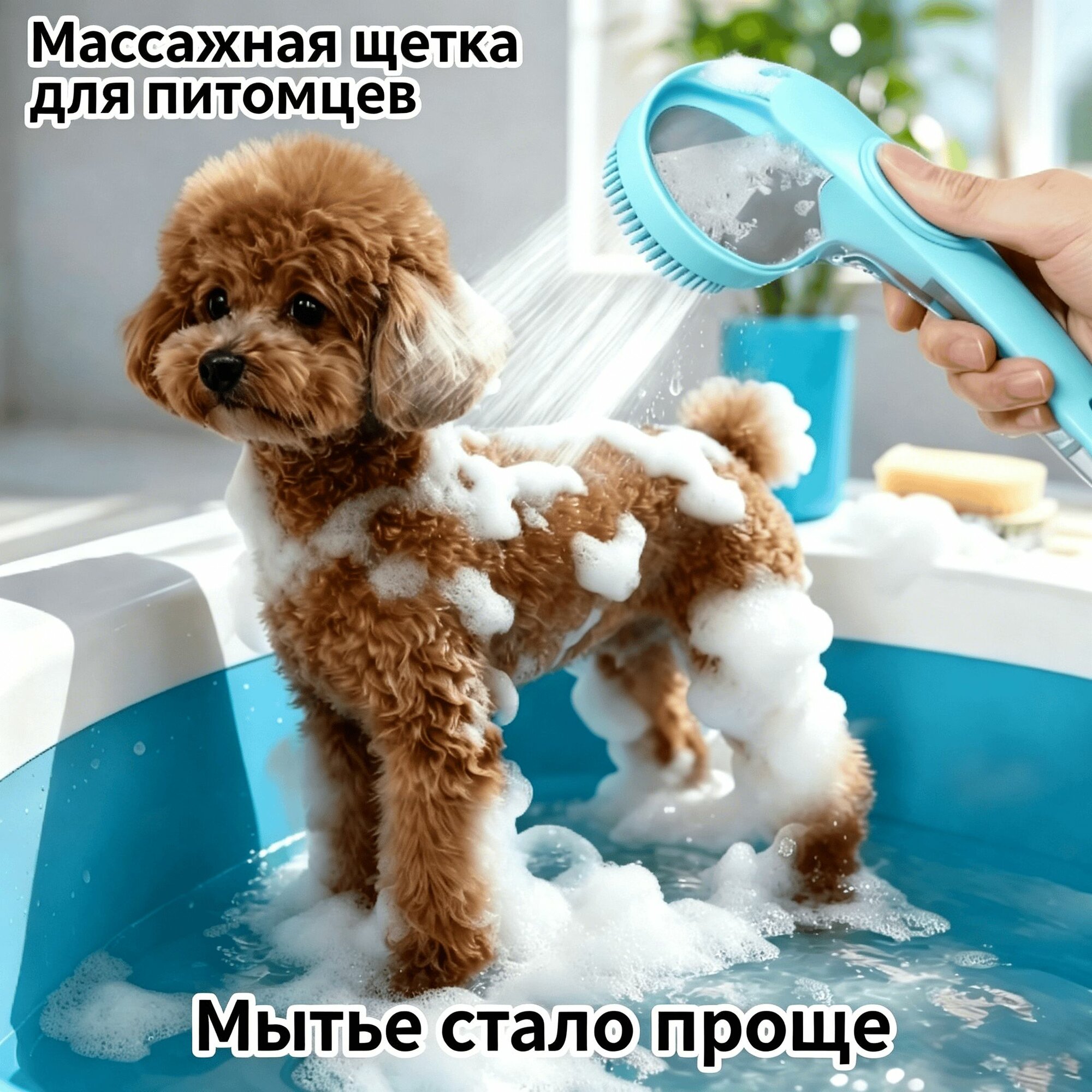 Щетка для купания домашних животных с дозатором шампуня, массажная щетка для кошек и собак, с ручкой для удобного использования