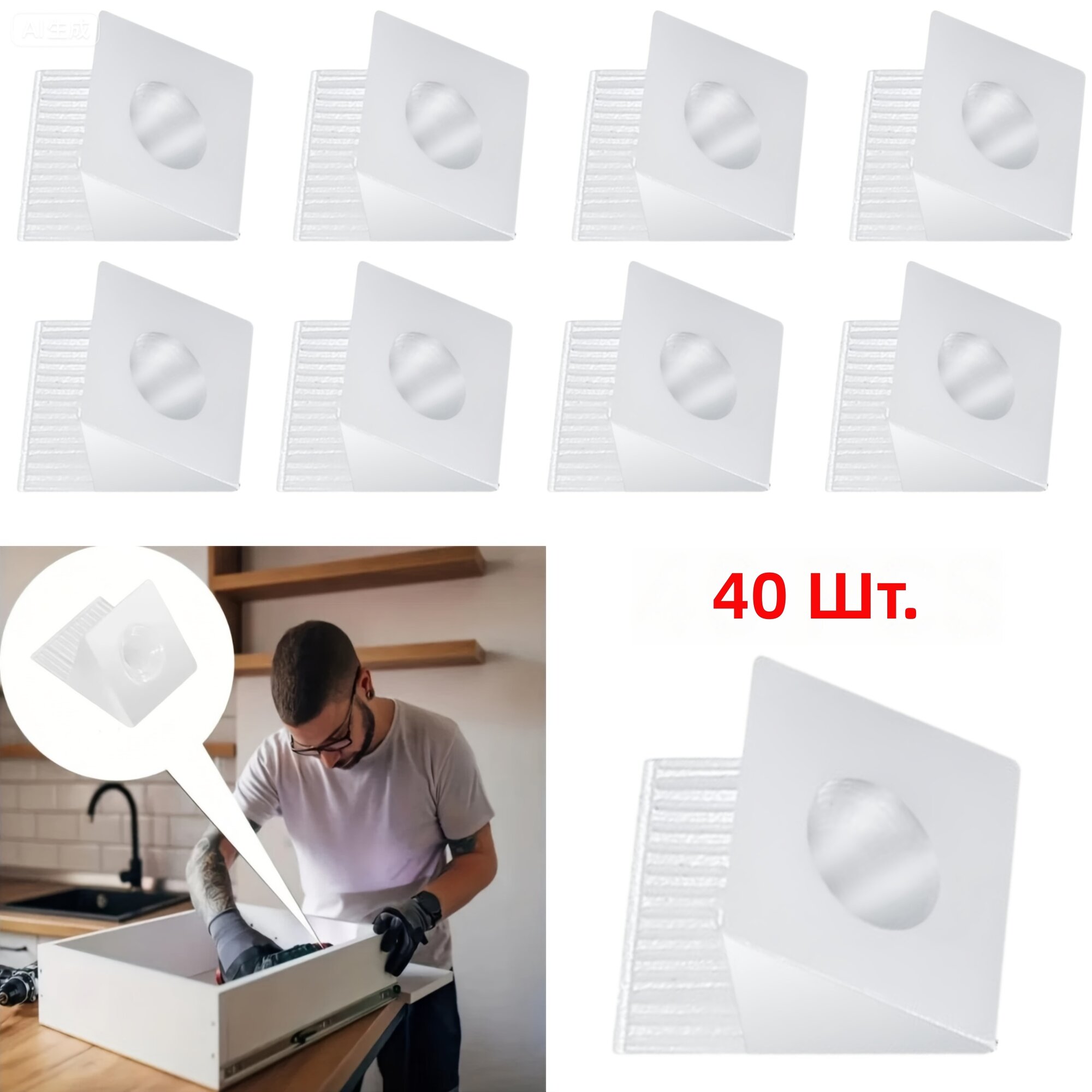 Белые пластиковые полочные опоры, 40/80/160 шт, многофункциональные усиленные L-образные клинья, универсальные угловые скобы для мебели, размер 0.95x0.51 дюйма, из прочного утолщенного полипропилена, прочные, долговечные, водонепроницаемые