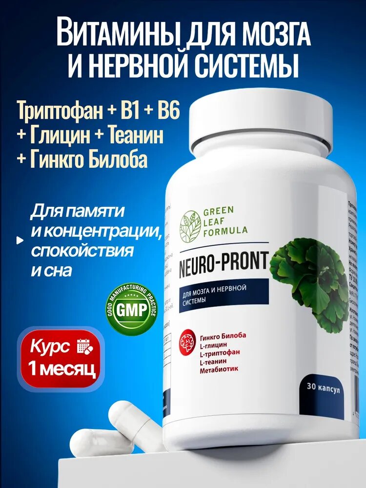 Витамины для мозга и нервной системы, для памяти и мозга таблетки, от нервов и депрессии, гинкго билоба капсулы для взрослых, триптофан, глицин с витаминами группы В, ноотроп