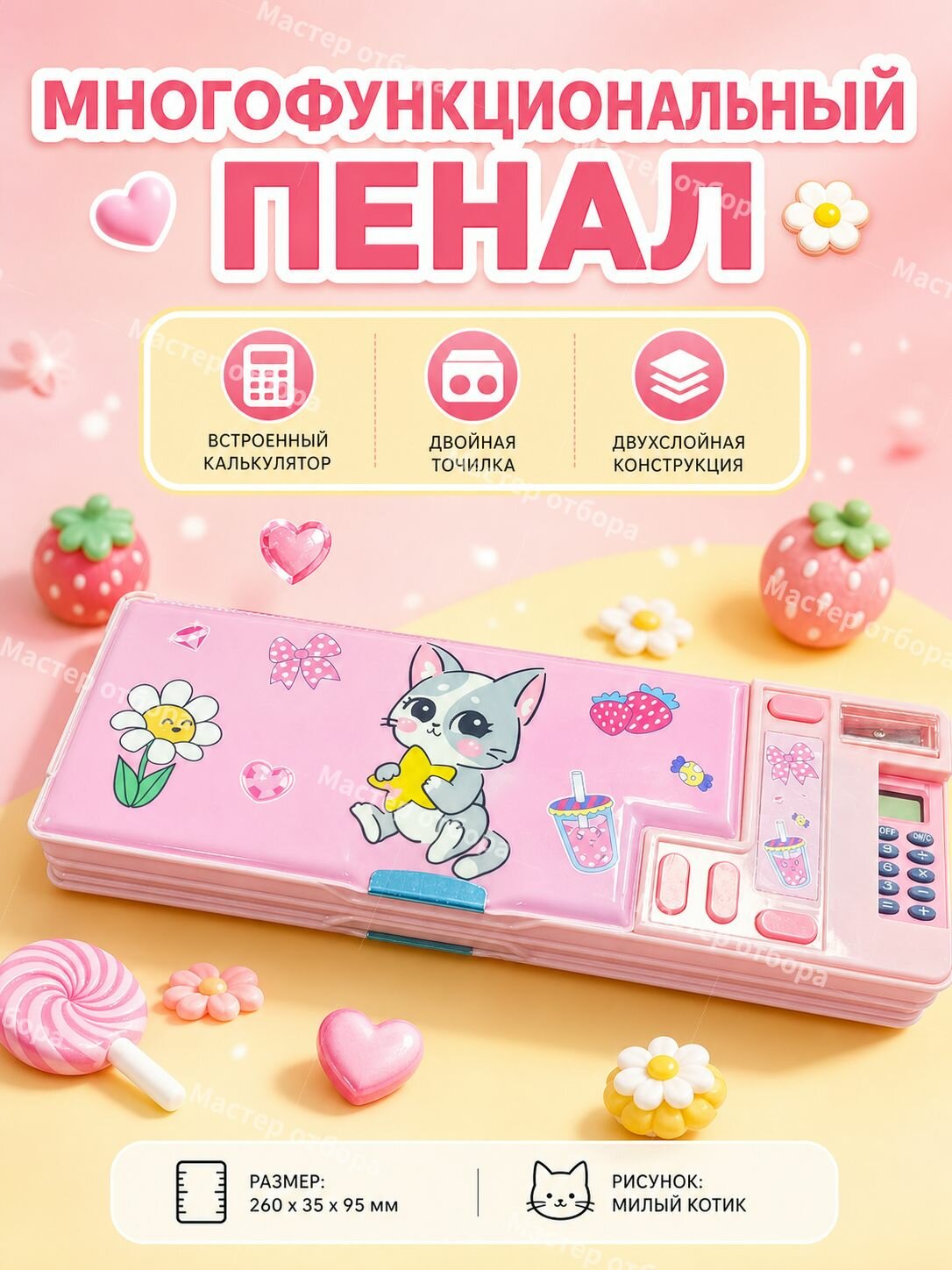 Пенал в школу , Многофункциональный с калькулятором для школы и офиса